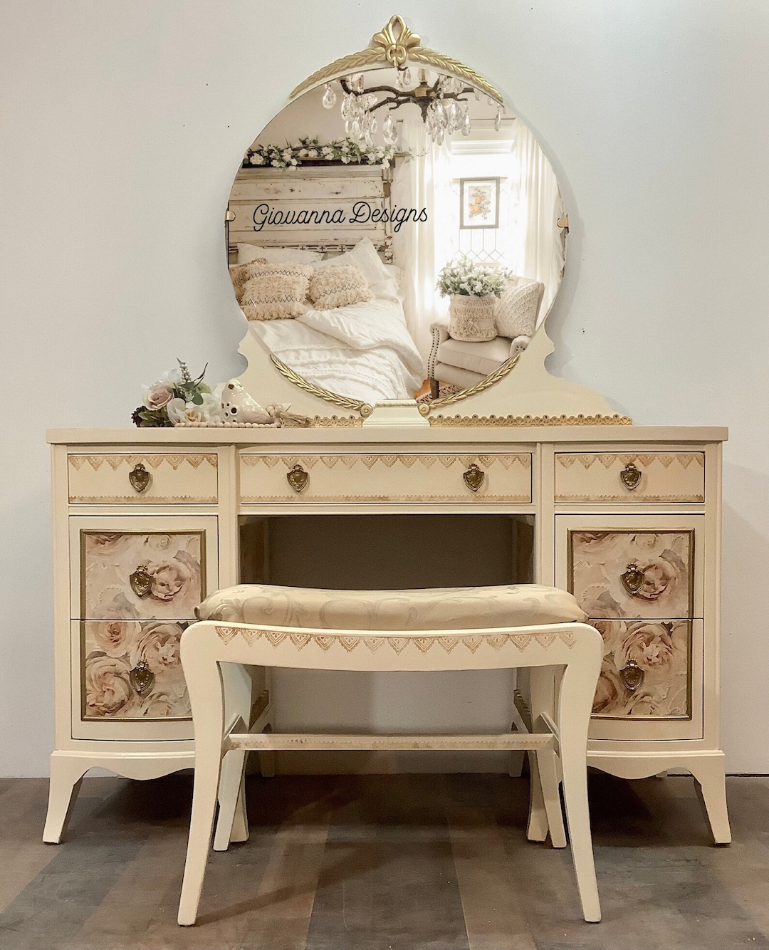 Vintage Vanity Set With Mirror and Bench /vintage 3 Pieces Vanity Set ...