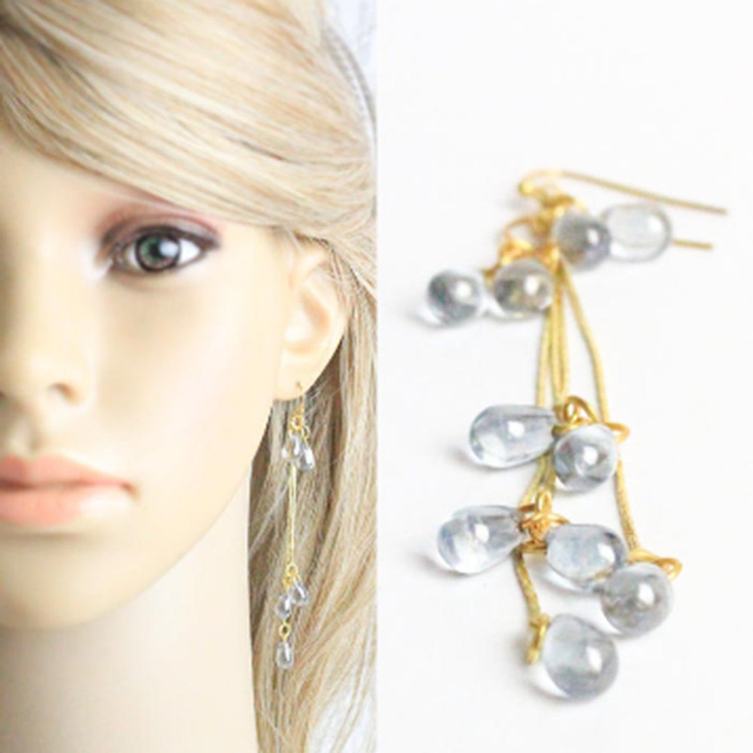 Grey Jewelry Elegant Bridal Earrings Drop Light Gray Long - Etsy