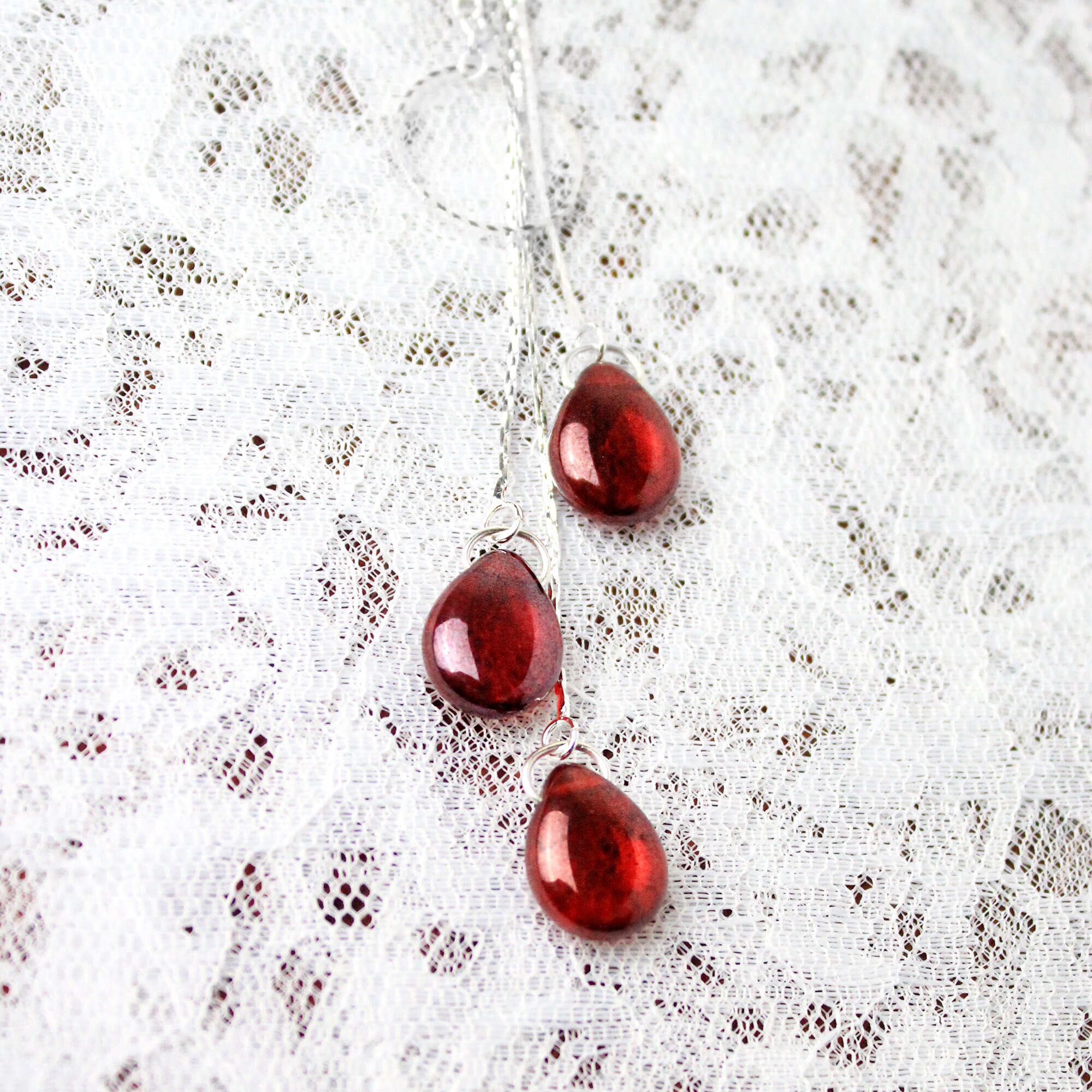 Red Party Necklace - Ruby Jewelry for Women Gift - Lariat Ring Silver ...