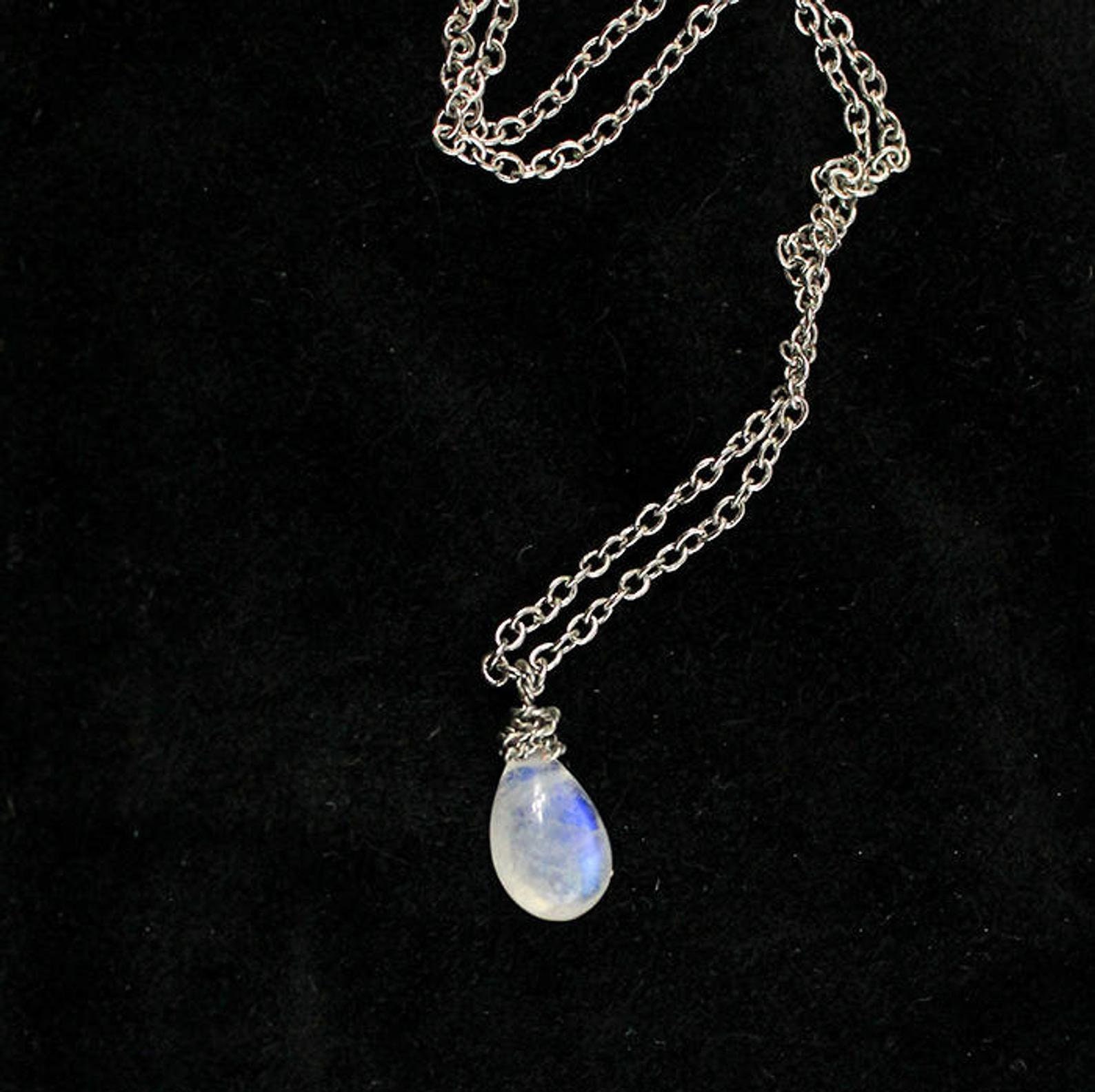 Blue Moonstone Necklace Gemstone Jewelry Silver Gold Drop | Etsy