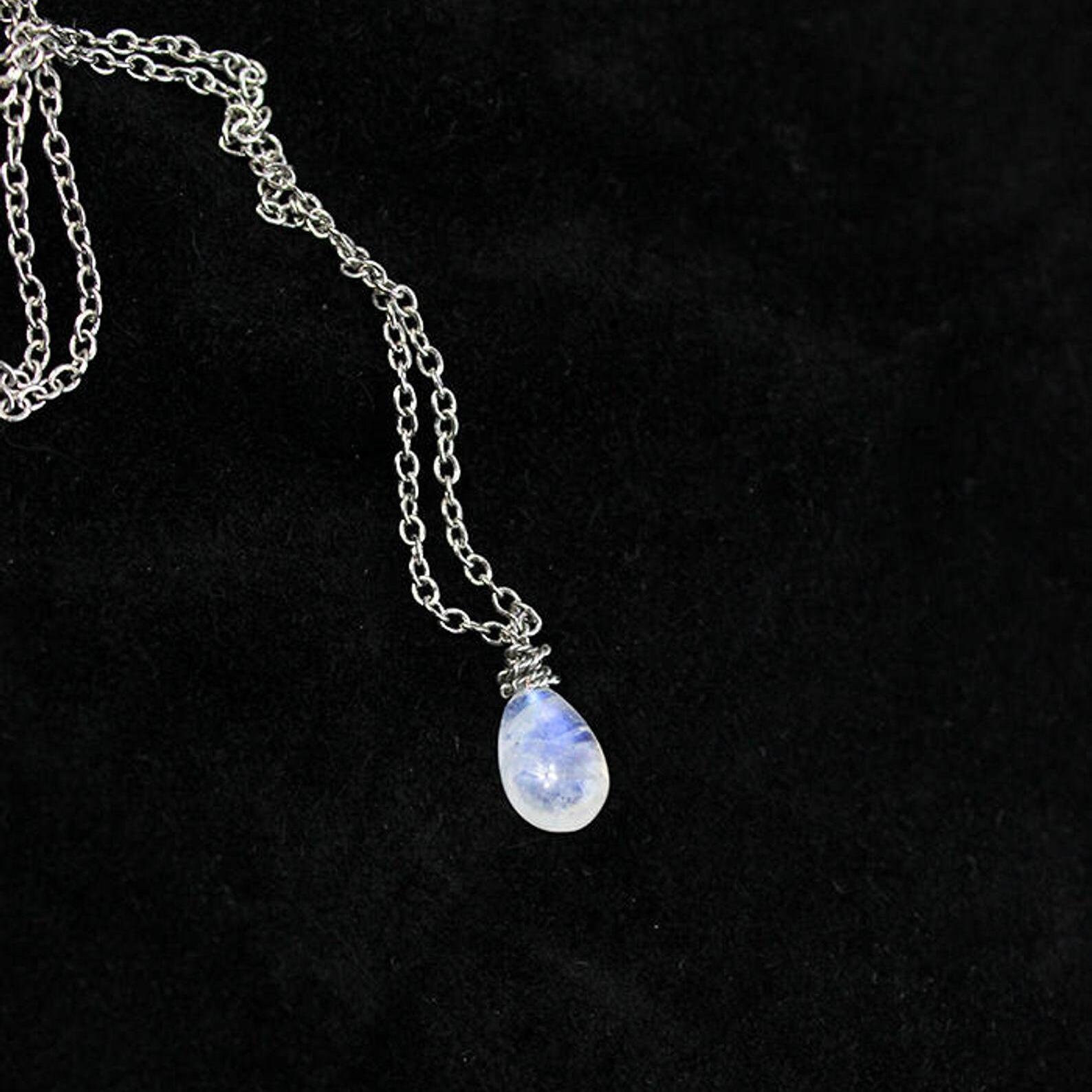 Blue Moonstone Necklace Gemstone Jewelry Silver Gold Drop | Etsy