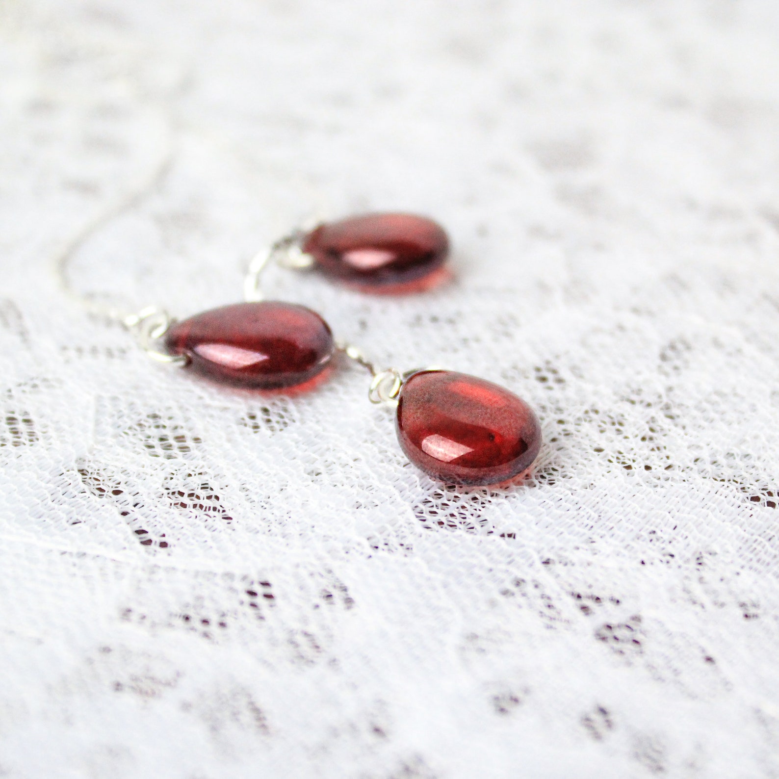 Red Party Necklace Ruby Jewelry for Women Gift Lariat Ring Silver Long ...