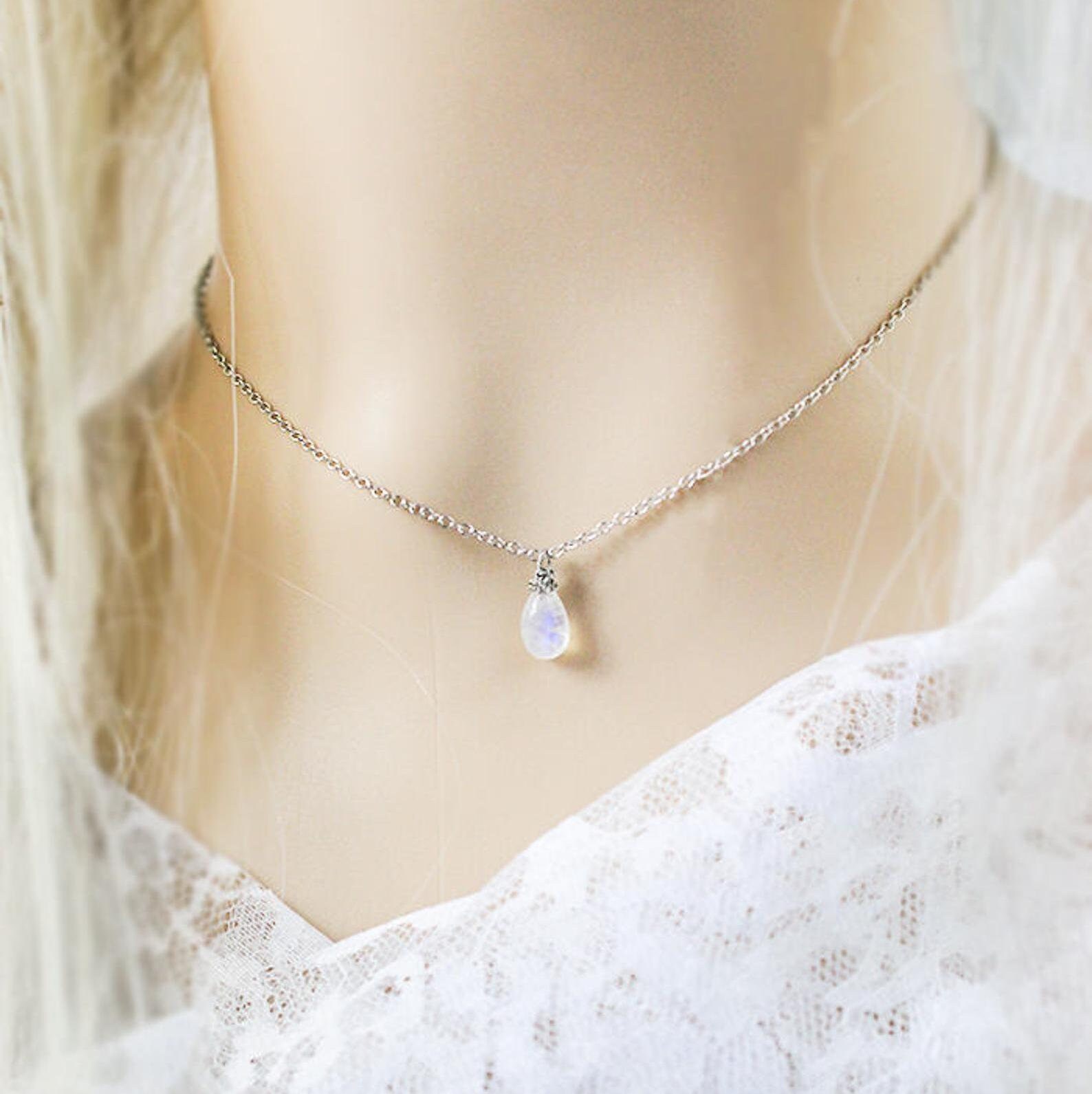 Blue Moonstone Necklace Gemstone Jewelry Silver Gold Drop - Etsy