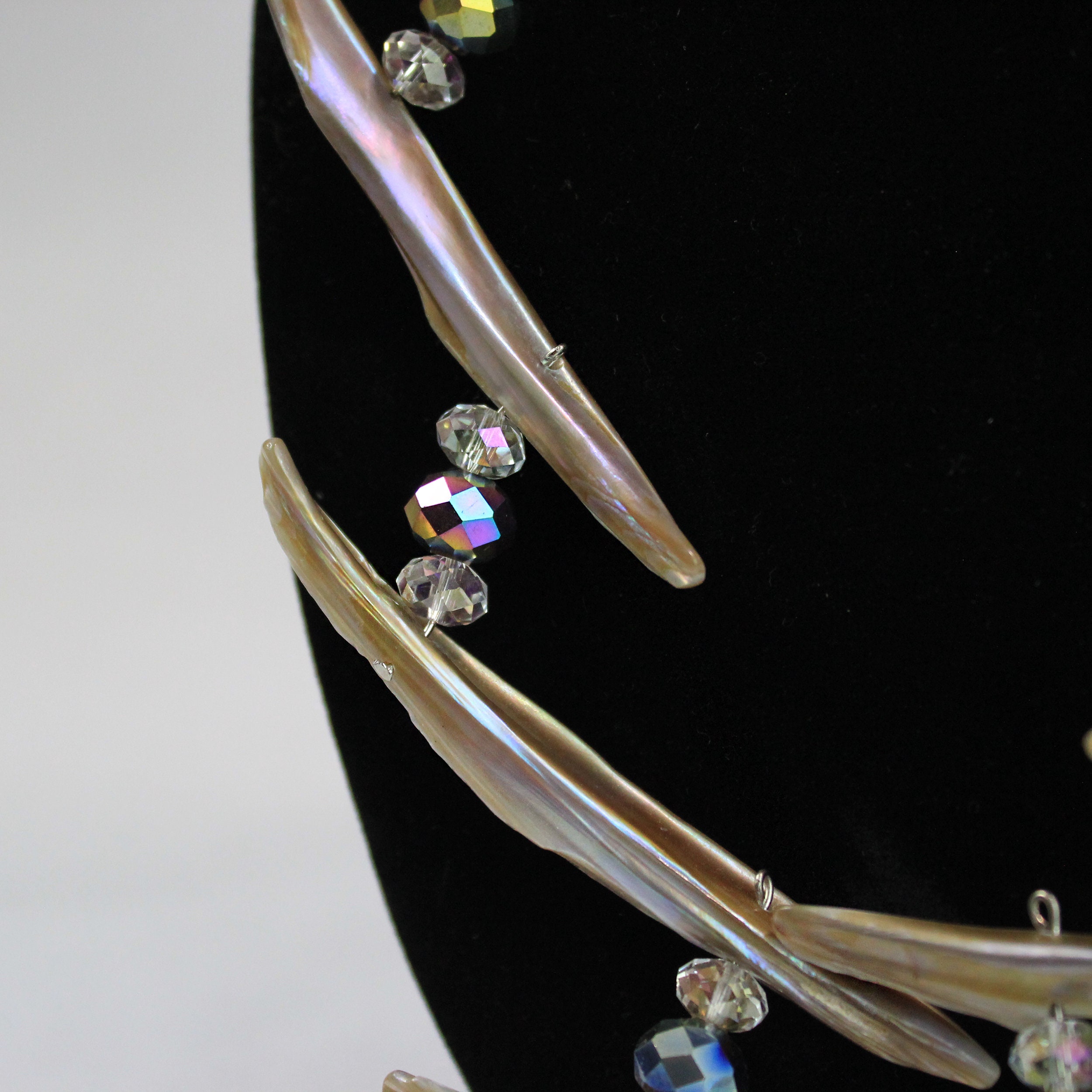 Mother of Pearl Necklace Shell Spike Necklace Fashion Statement Silver ...