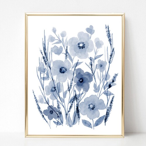 Watercolor Blue Flower Printable Wall Art Abstract Flower - Etsy