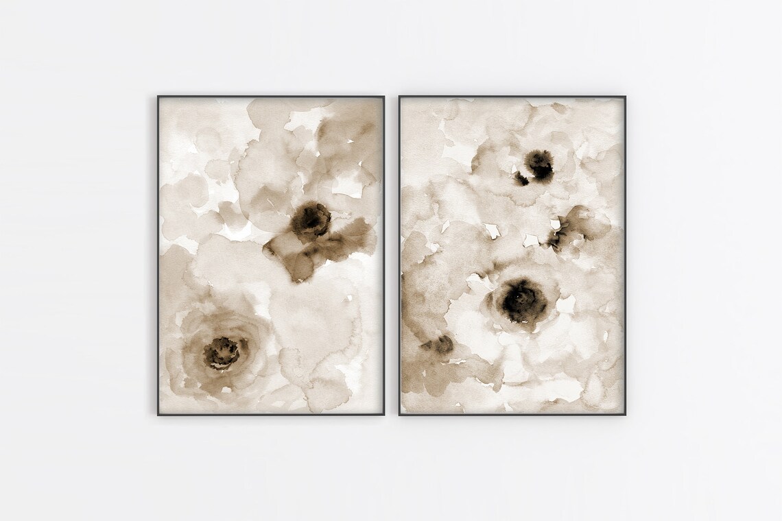 Sepia Abstract Flower Printable Wall Art Set Instant Download - Etsy