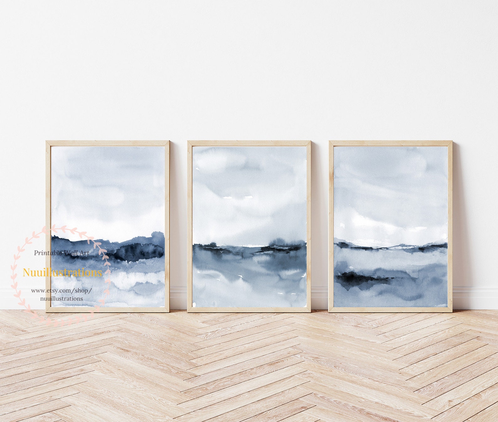 Blue Landscape Print Set of 3 Minimal Landscape Wall Art - Etsy