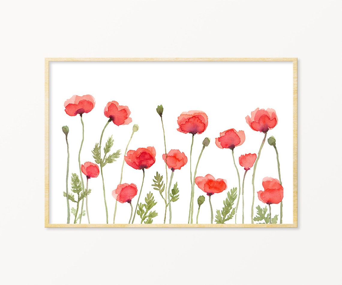 Poppy Flower Print Printable Wall Art instant Download DIY | Etsy