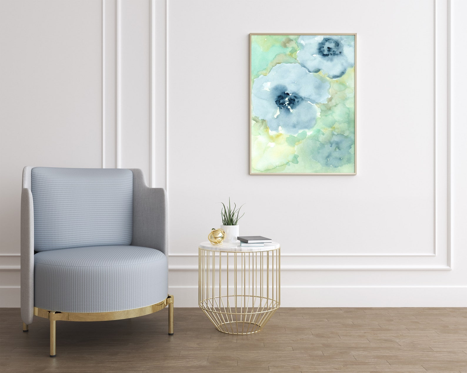 Blue Abstract Flower Watercolor Printable Wall Art Instant - Etsy