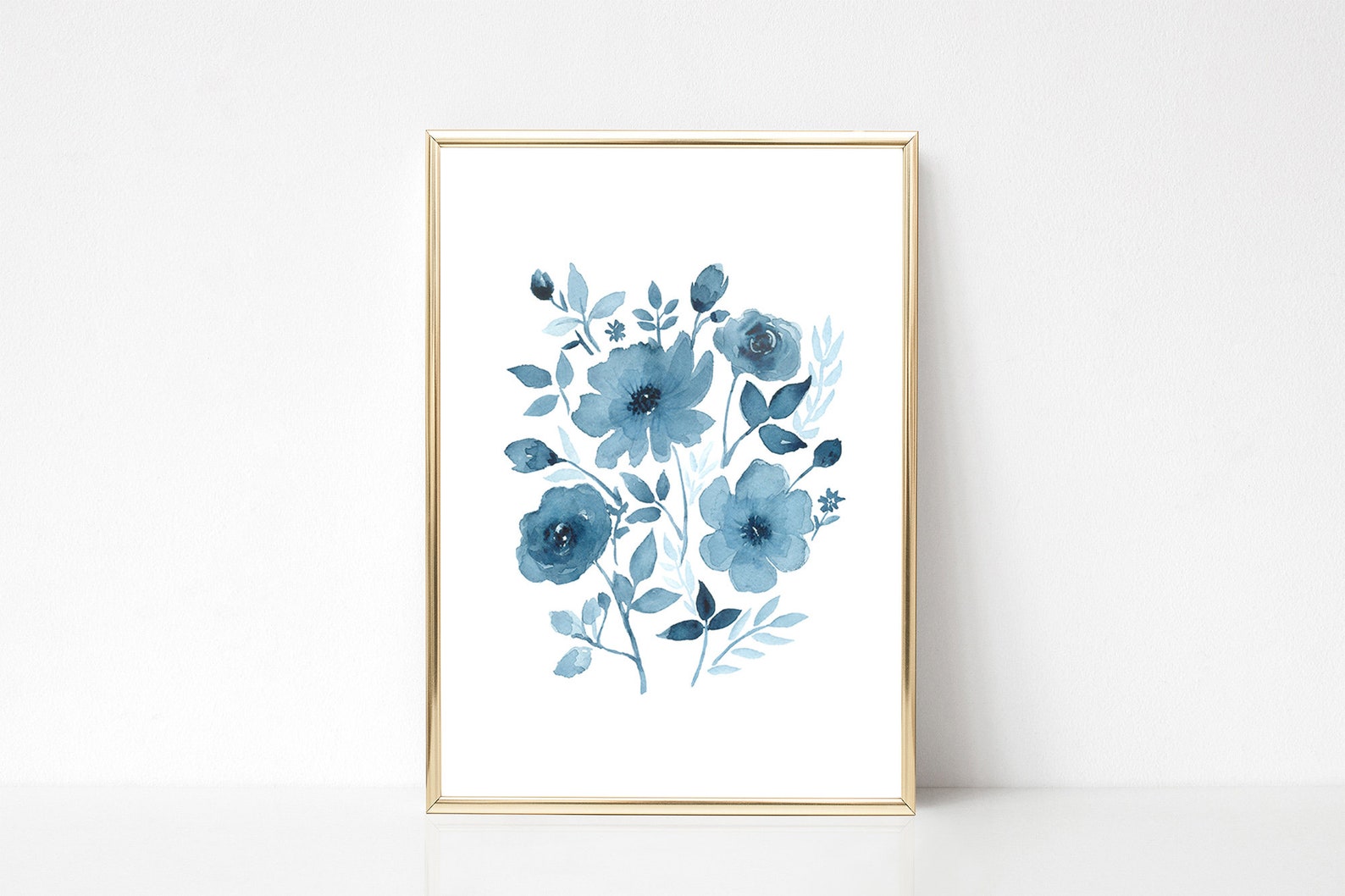Blue Flower Print Printable Wall Art Abstract Floral Bouquet | Etsy