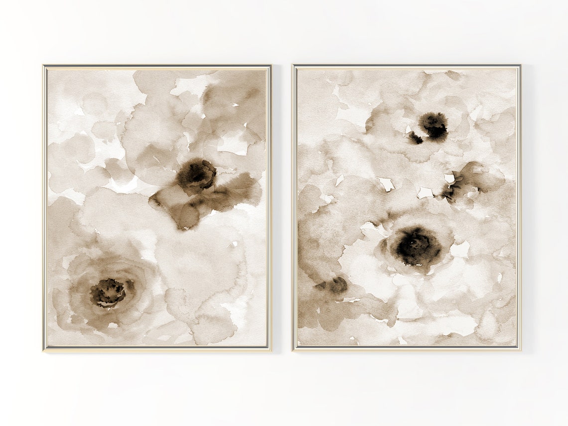 Sepia Abstract Flower Printable Wall Art Set Instant Download - Etsy