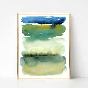 Abstract Watercolor Print Blue Green Stripes Printable Wall Art DIY ...