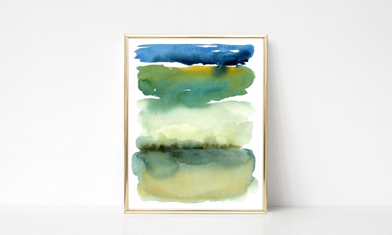 Abstract Watercolor Print Blue Green Stripes Printable Wall - Etsy