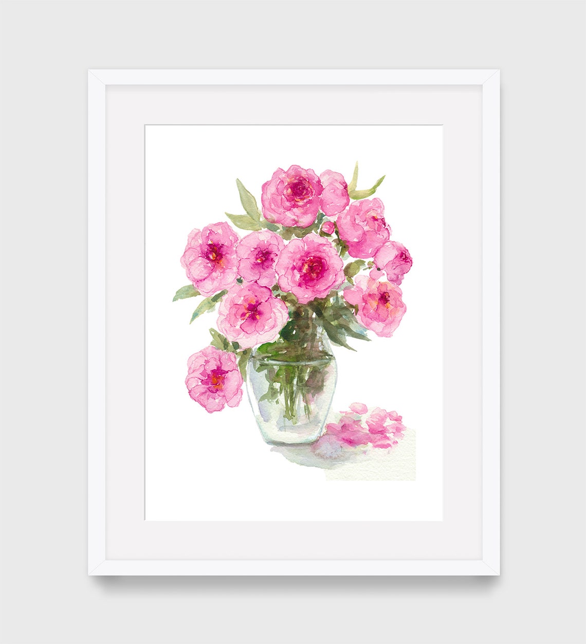 Pink Flower Print Watercolor Flower Wall Art Printable instant | Etsy