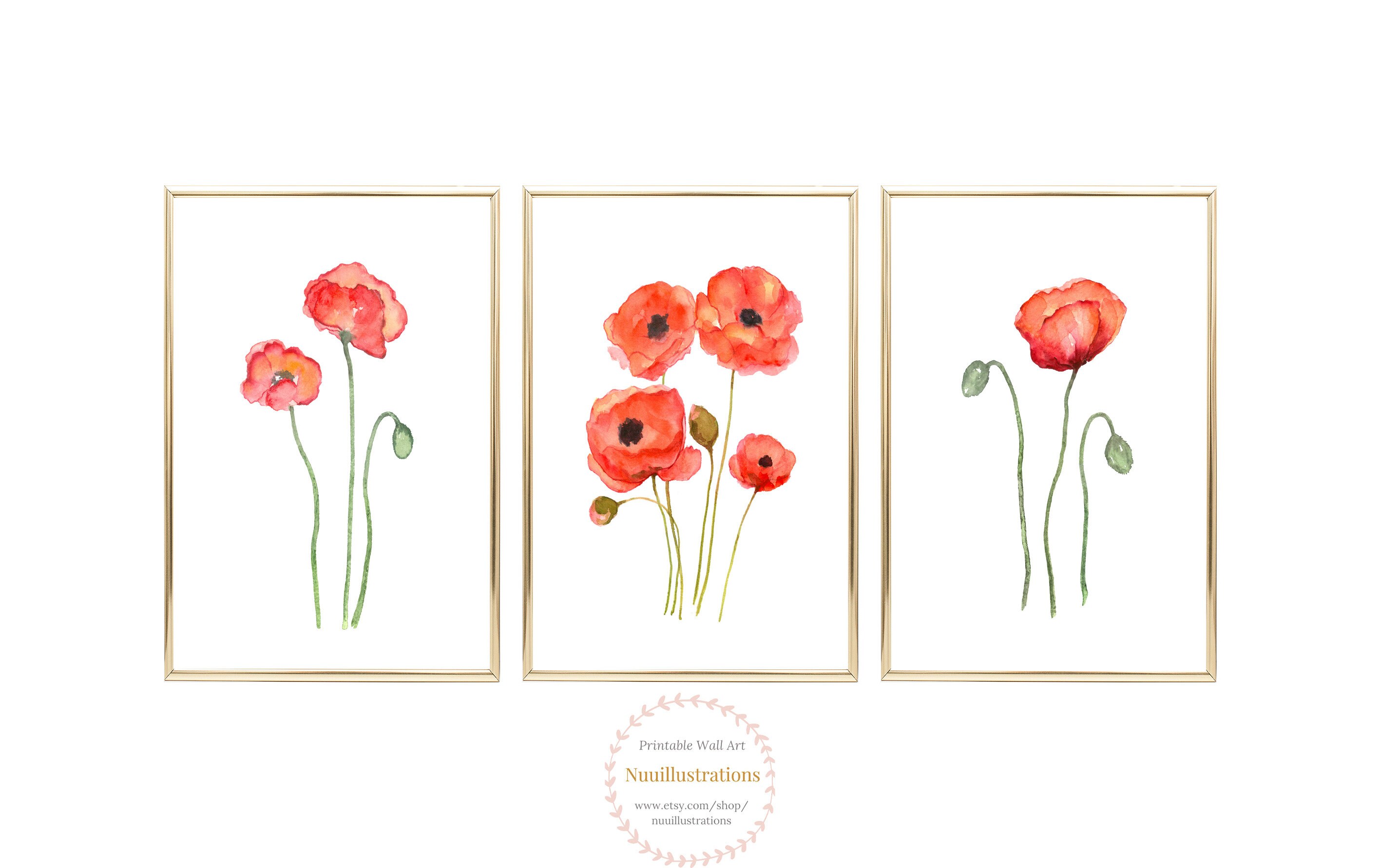 Poppy Flower Art Print Set Instant Download DIY Printable - Etsy