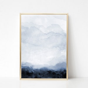 Blue Landscape Wall Art Print Minimal Abstract Monotone Instant ...