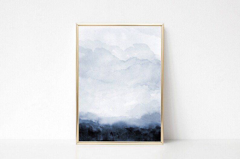 Blue Landscape Wall Art Print Minimal Abstract Monotone - Etsy