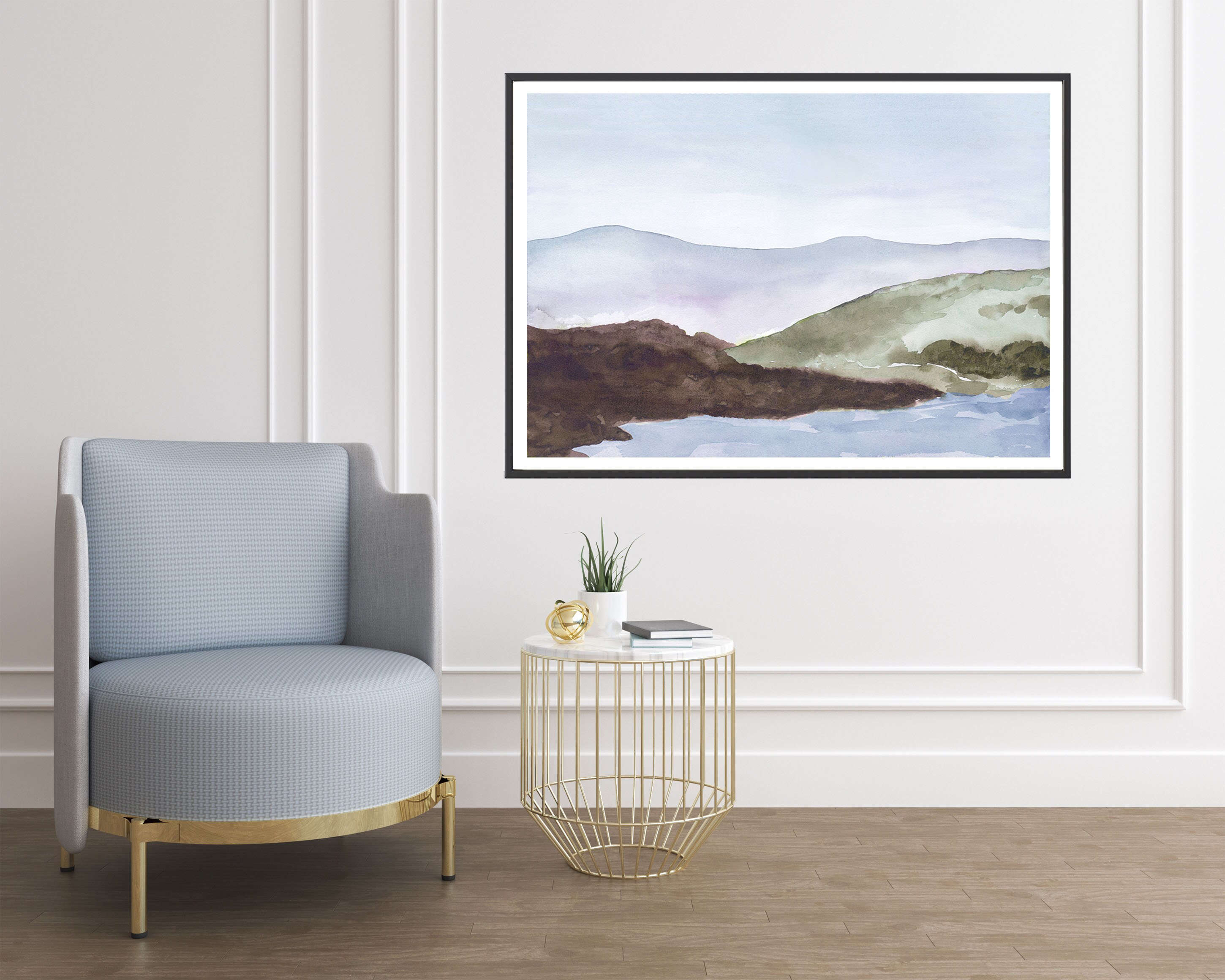 Blue Mountain Landscape Print Watercolor Printable Wall Art Abstract ...