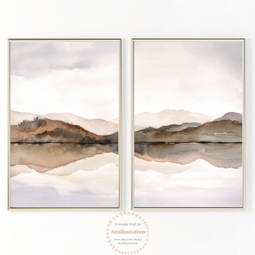 Neutral Landscape Print Printable Wall Art Set Minimal - Etsy
