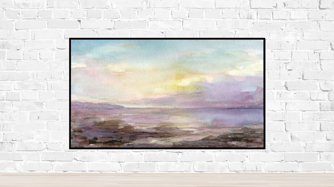 Frame TV Art Sunset Ocean Sea Beach Watercolor Landscape Abstract Art ...