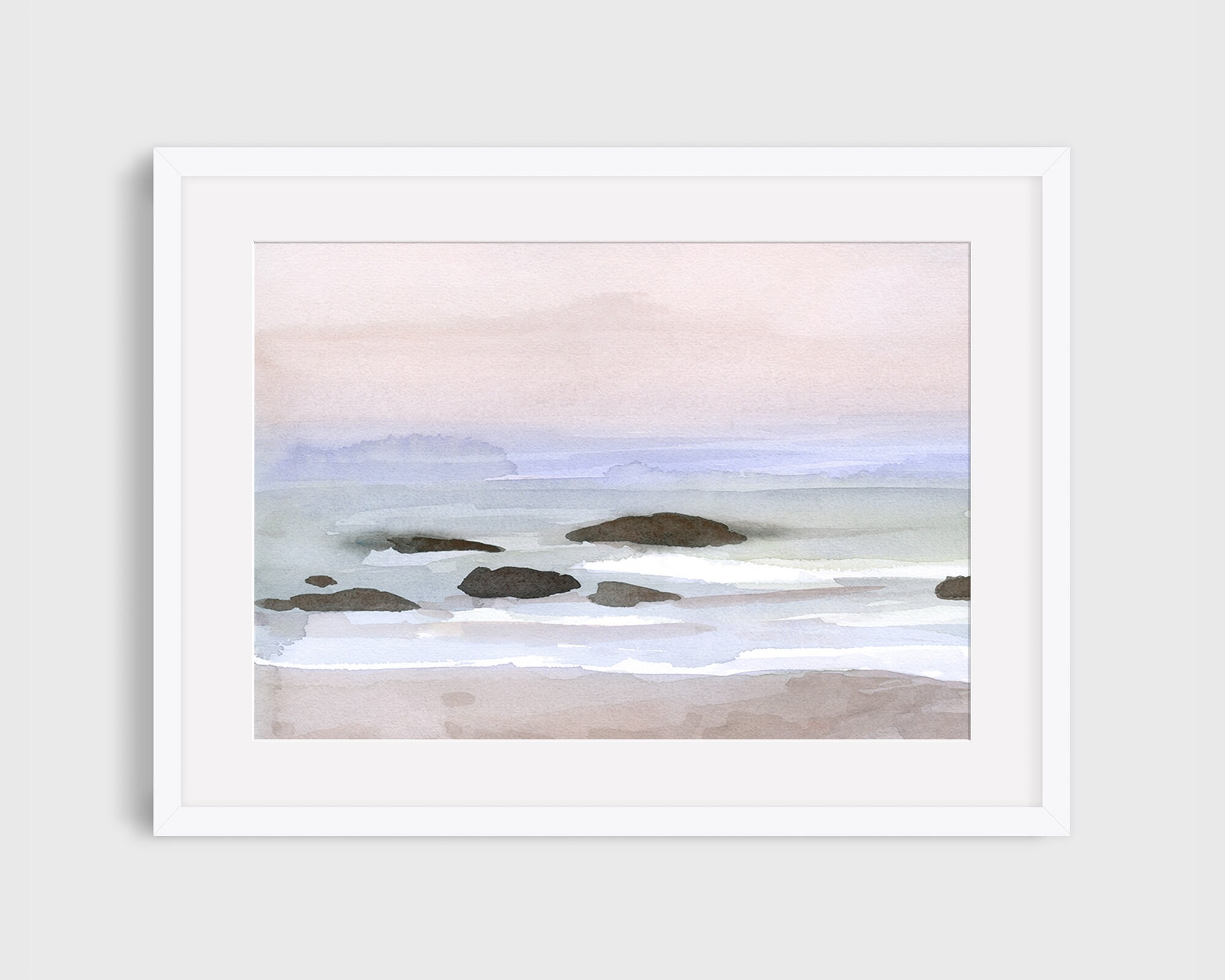 Sea Beach Landscape Wall Art Print Watercolor Abstract Digital | Etsy