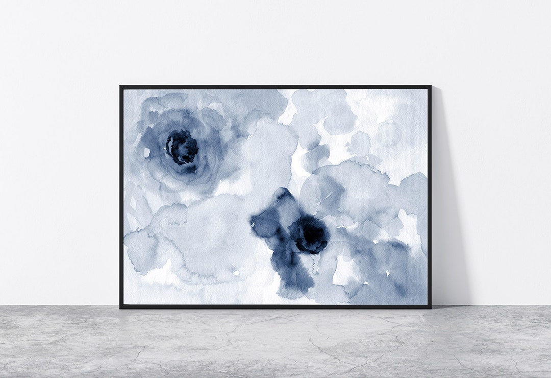 Blue Flower Print Floral Print Printable Wall Art Neutral Blue Print ...