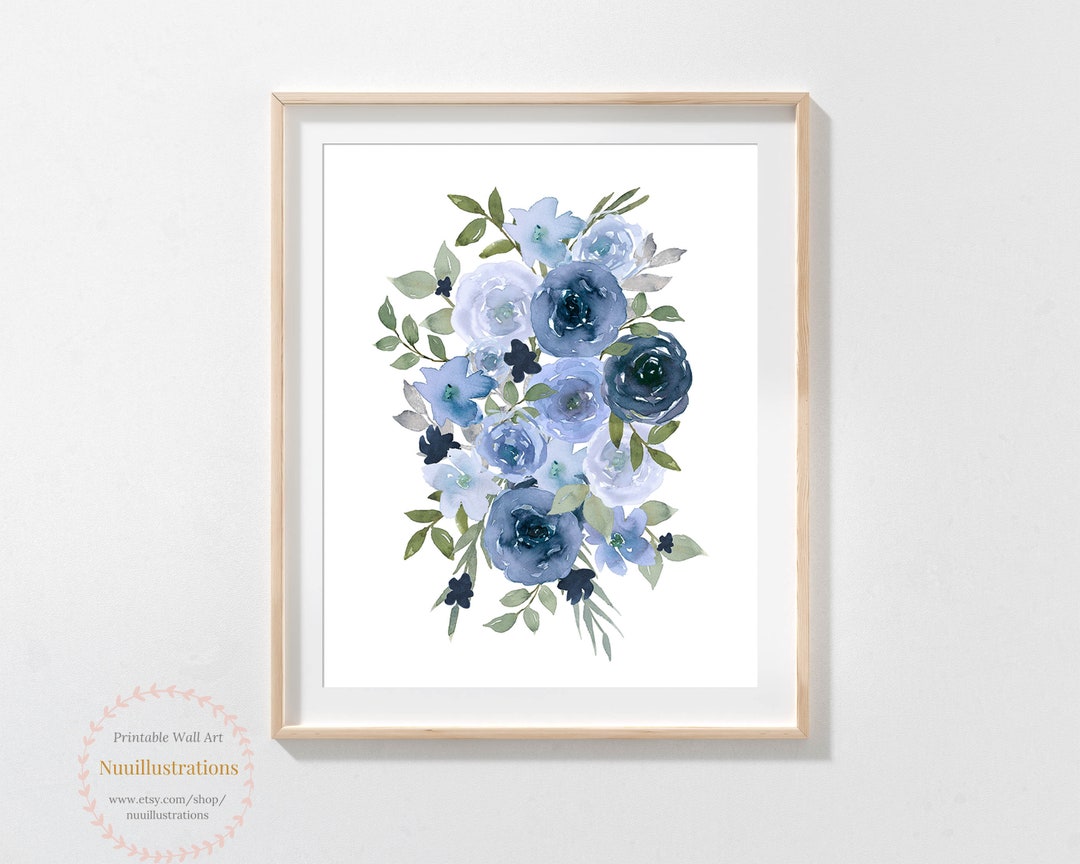 Blue Rose Bouquet Flower Printable Art Instant Download Floral Print ...