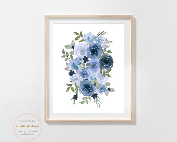 Blue Rose Bouquet Flower Printable Art Instant Download Floral - Etsy