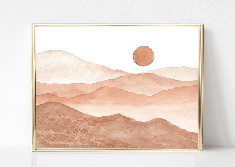 Boho Mountain Sun Landscape Print Digital Download DIY Poster - Etsy