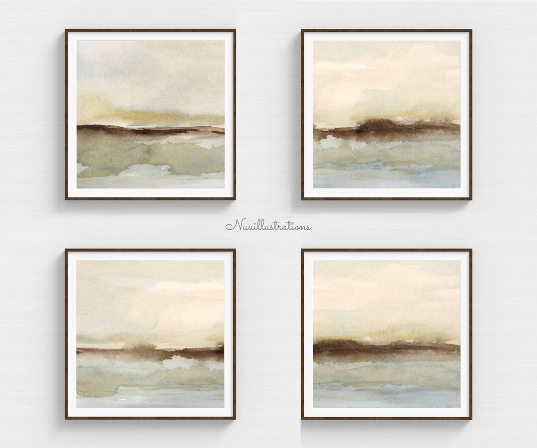 Abstract Brown Landscape Printable Wall Art Print Set of 4, Vintage ...