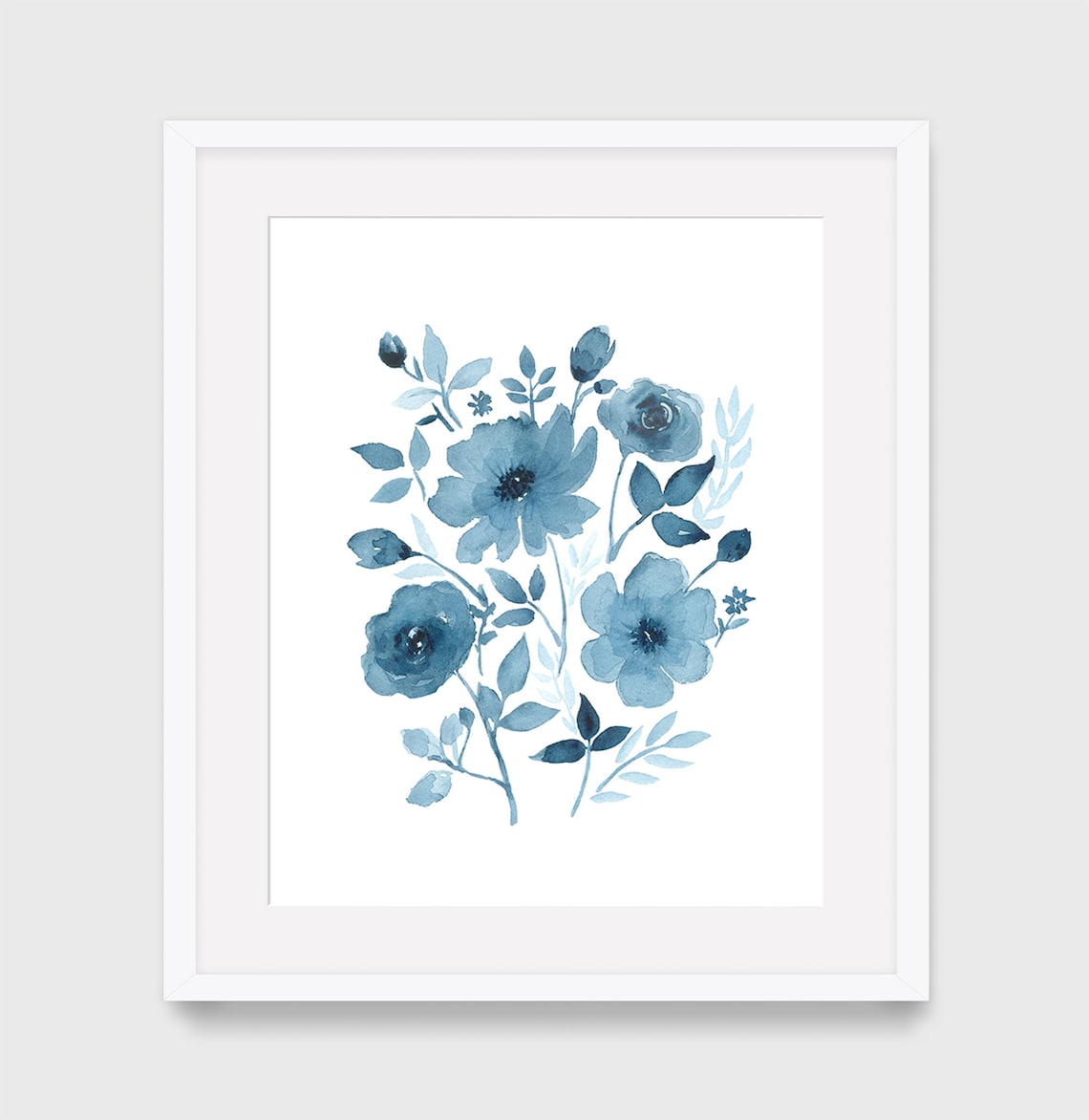 Blue Flower Print Printable Wall Art Abstract Floral Bouquet | Etsy