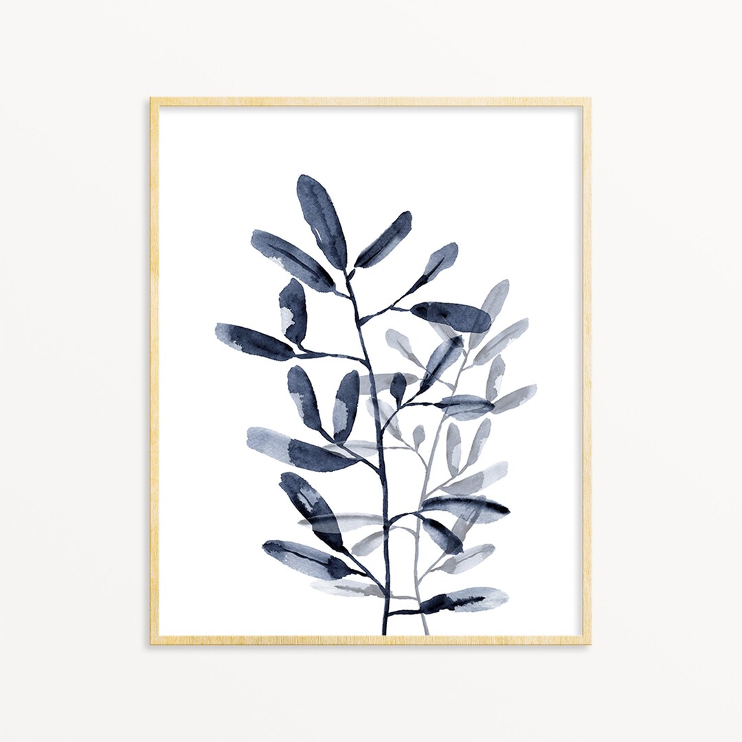 Leaf Print Blue Leaves Printable Wall Art Watercolor Leaves ...