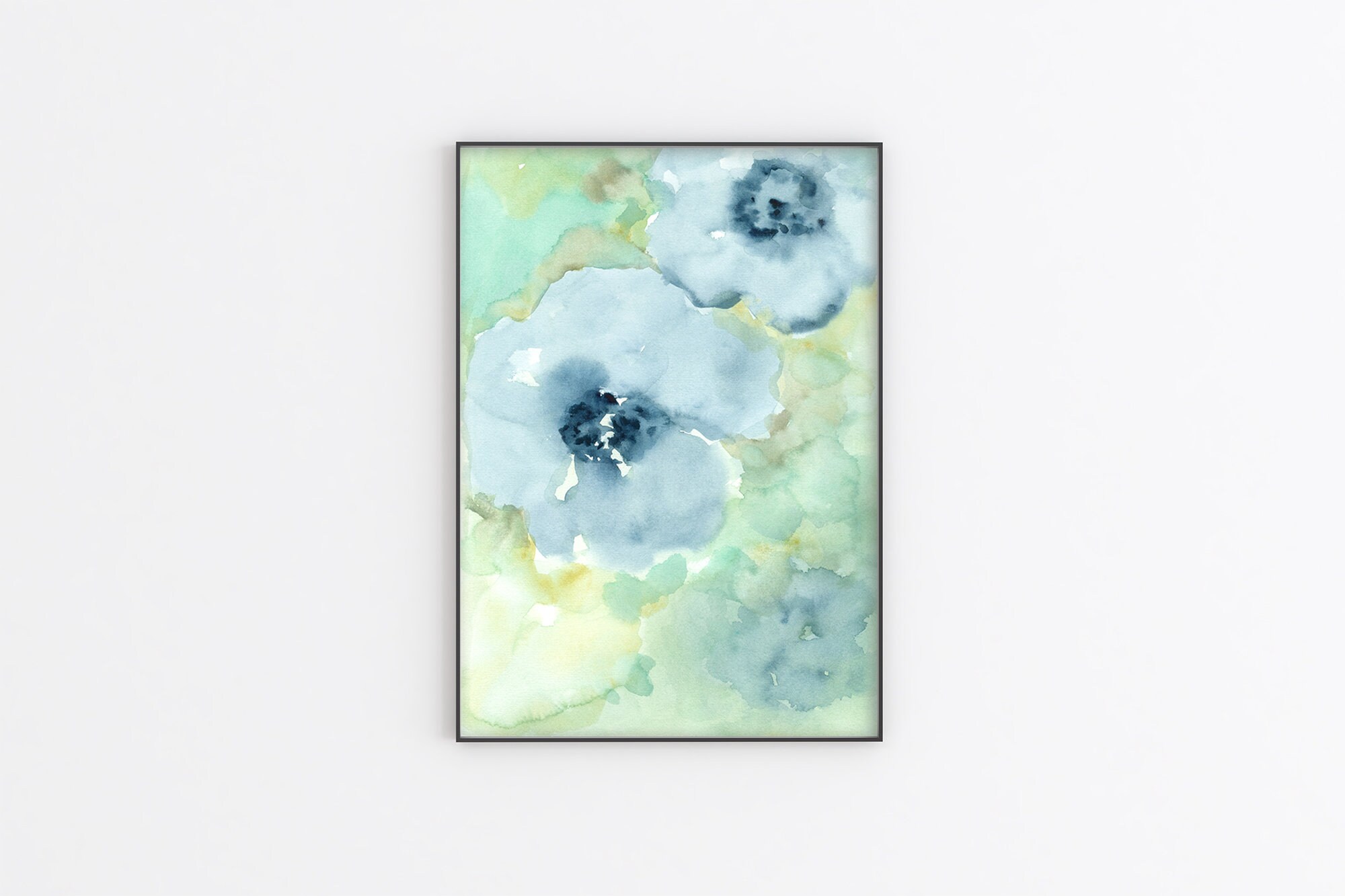 Blue Abstract Flower Watercolor Printable Wall Art Instant | Etsy