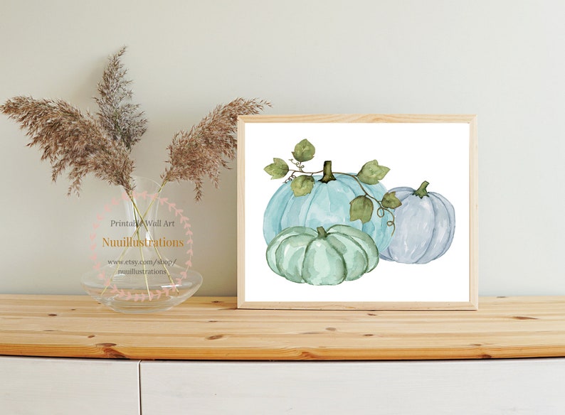 Green and Blue Pumpkin Printable Wall Art Fall Autumn - Etsy