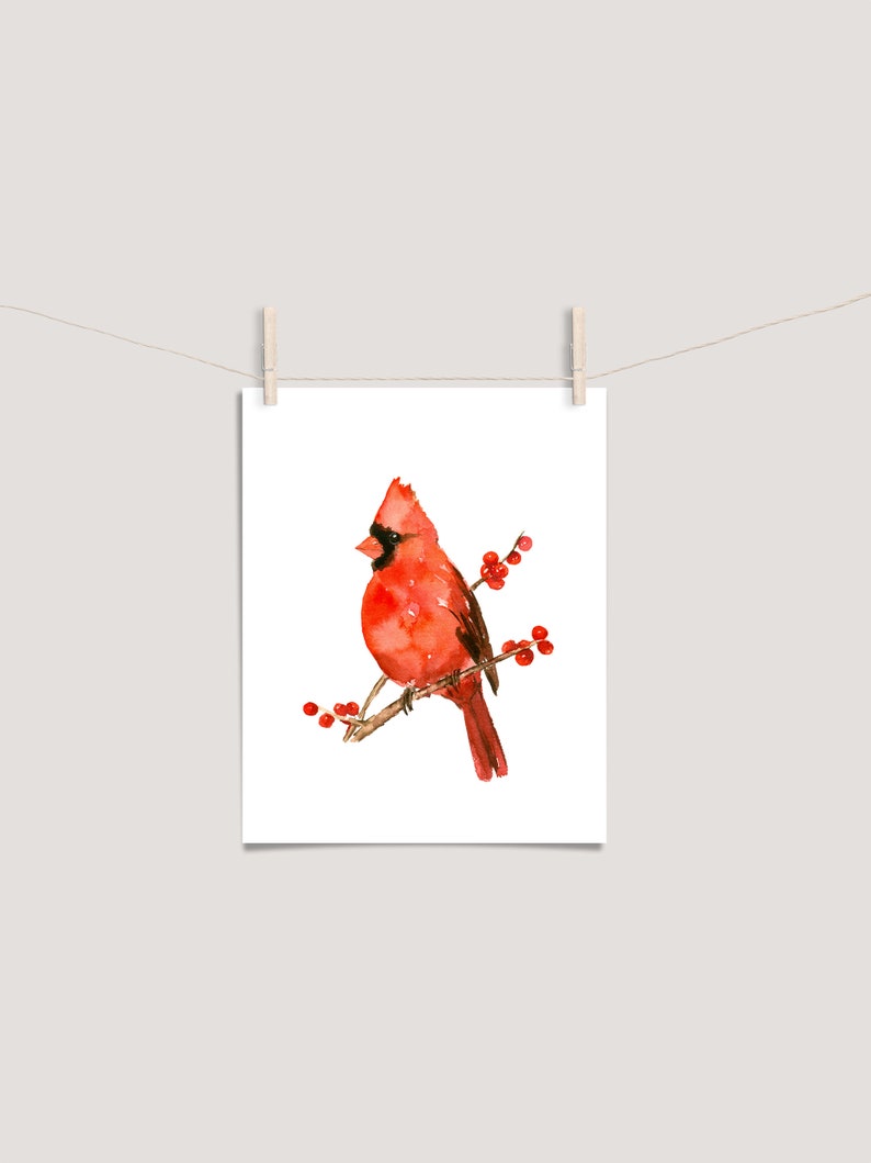 Cardinal Bird Art Print Instant Download Winter Small Red Bird - Etsy