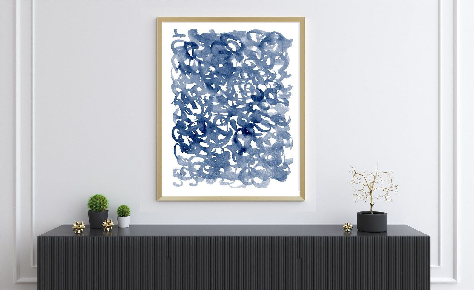 Abstract Blue Print Watercolor Brush Strokes Printable Wall | Etsy