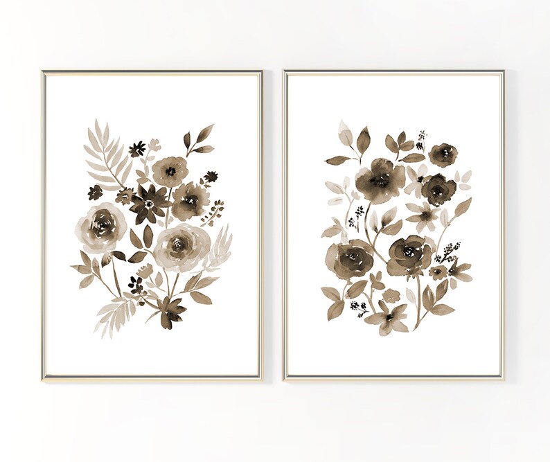 Neutral Flower Print Set Printable Wall Art Abstract Floral | Etsy