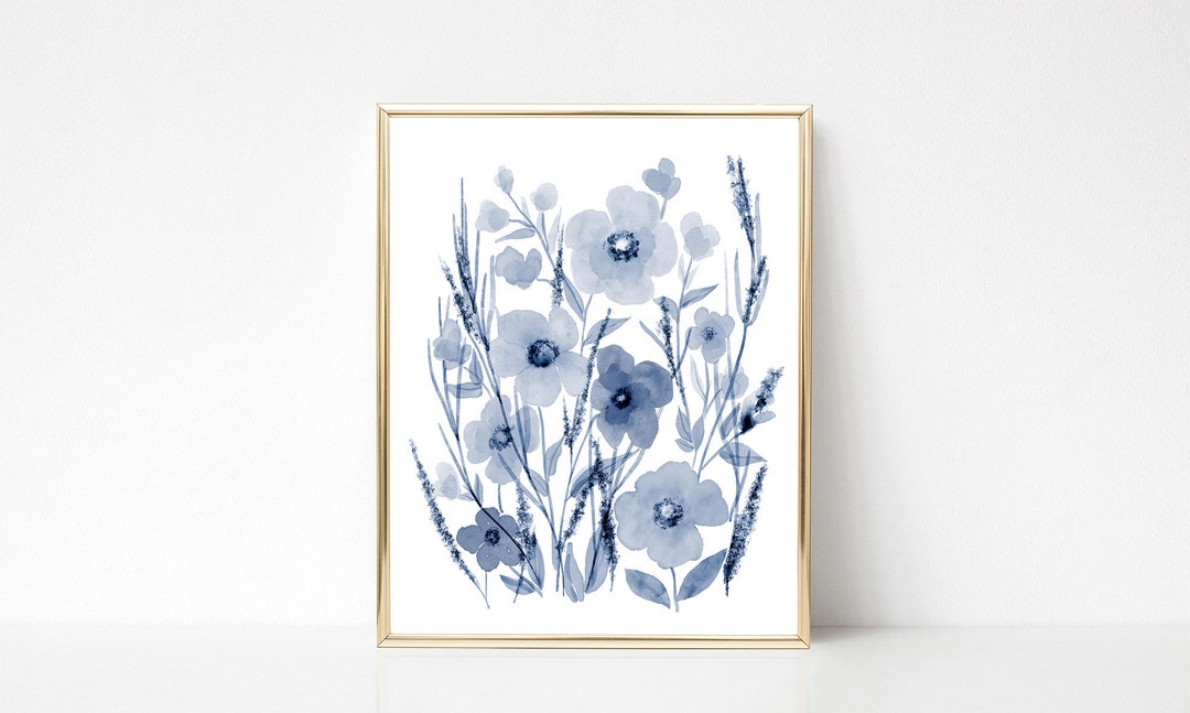 Blue Flower Print Poppy Printable Wall Art Abstract Floral Print ...