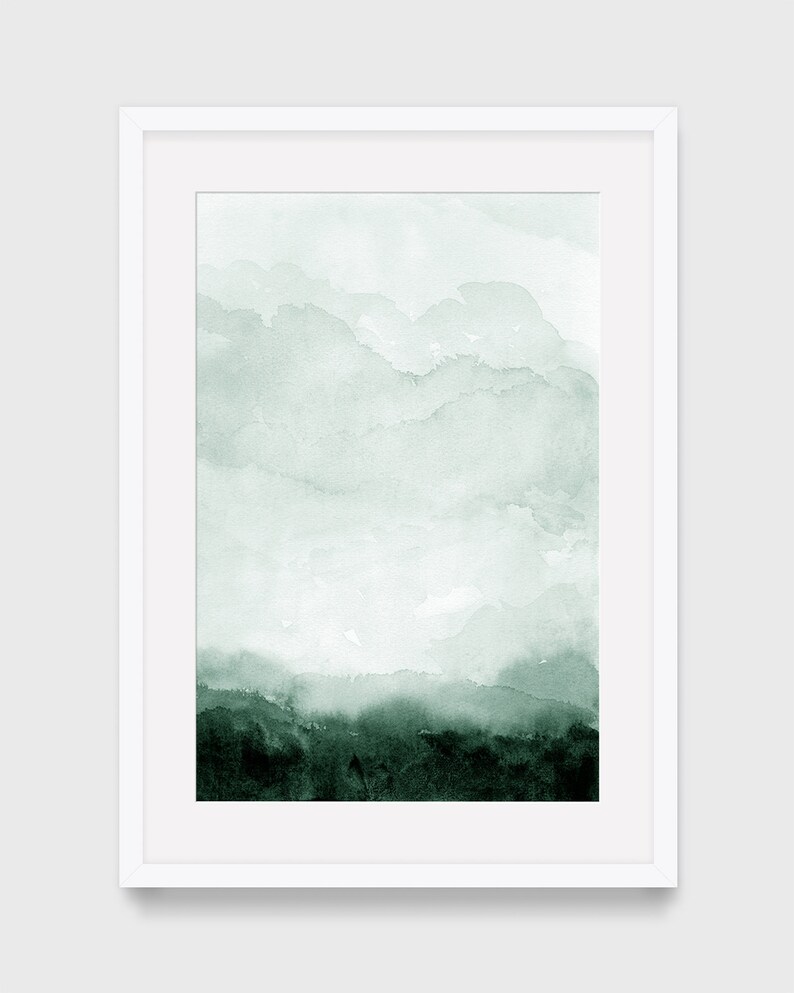 Green Landscape Wall Art Print Minimal Abstract Monotone | Etsy
