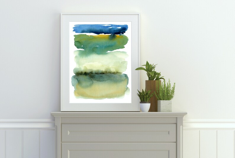 Abstract Watercolor Print Blue Green Stripes Printable Wall - Etsy