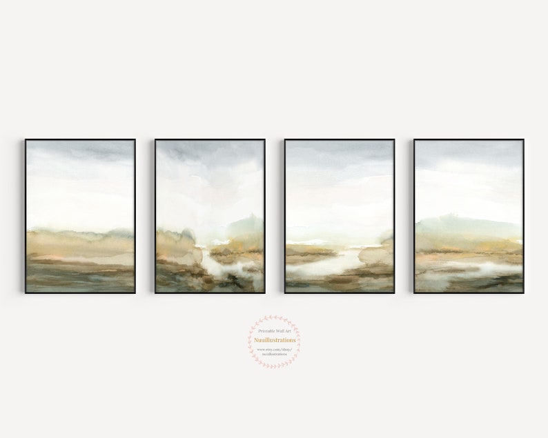 Misty Brown Watercolor Landscape Print Set of 4 Printable - Etsy