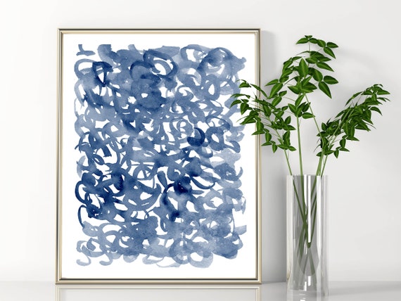 Abstract Blue Print Watercolor Brush Strokes Printable Wall | Etsy