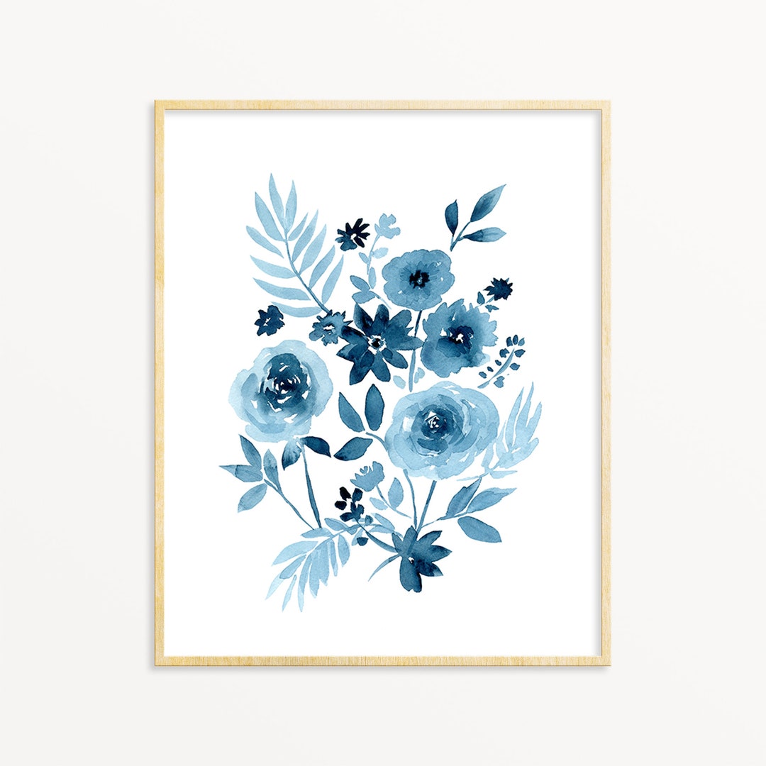 Blue Flower Print Printable Wall Art Abstract Floral Bouquet Print ...