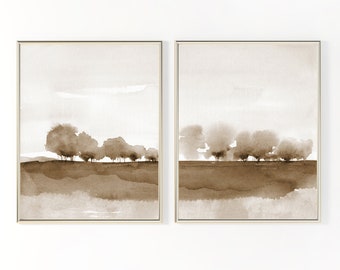 Neutral Tree Landscape Print Printable Wall Art Minimal | Etsy