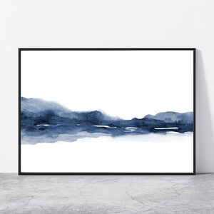 Neutral Blue Landscape Print Minimal Abstract Watercolor | Etsy
