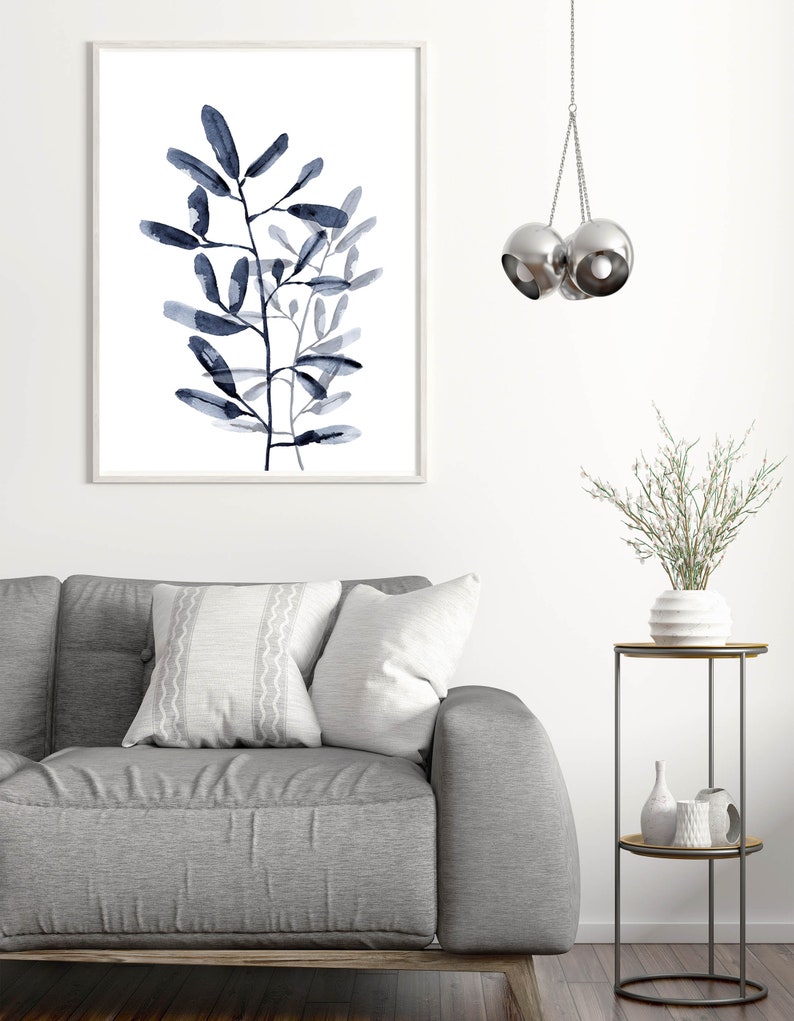 Leaf Print Blue Leaves Printable Wall Art Watercolor Leaves - Etsy