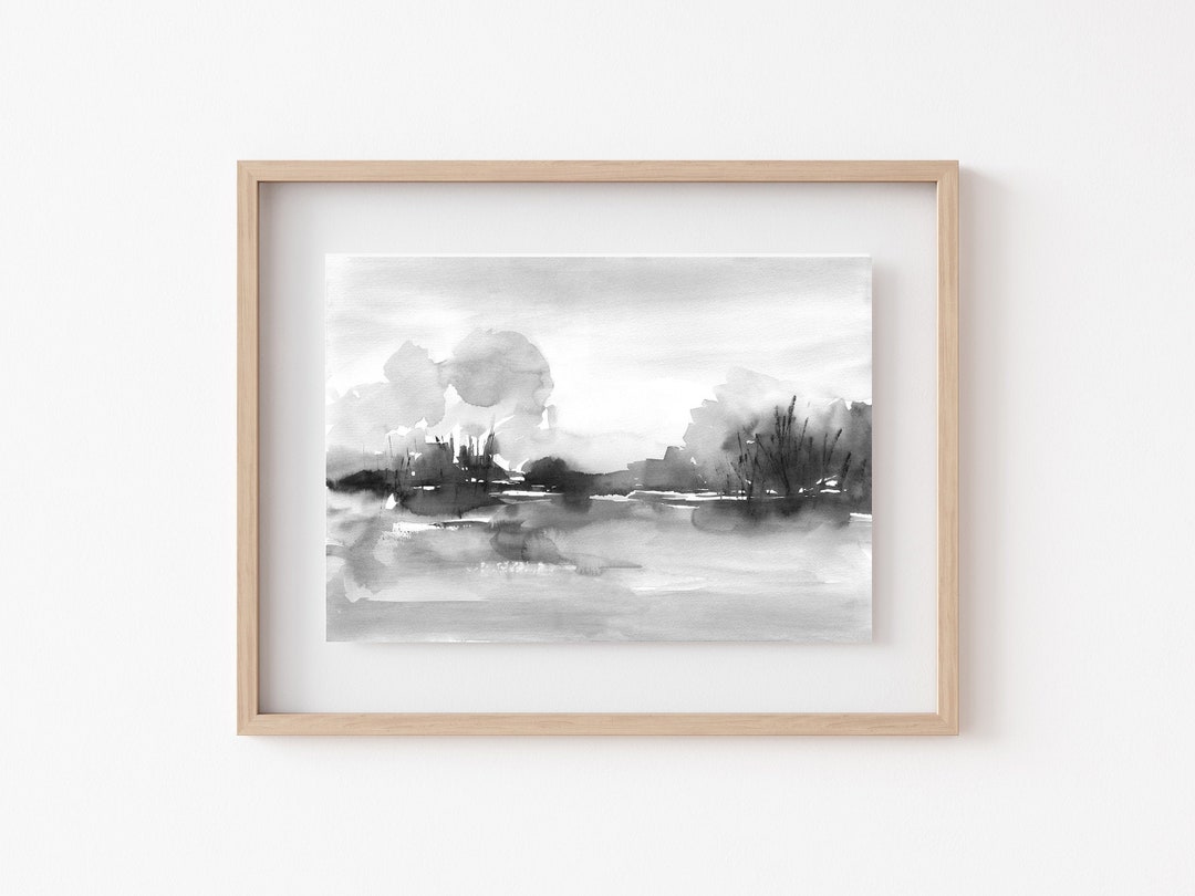 Black and White Landscape Print Printable Wall Art Minimal Abstract ...