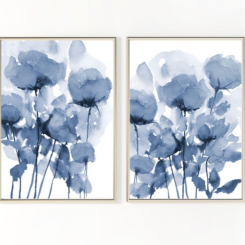 Blue Botanical Print. Set of 6 Prints. Navy Blue Wall Art. - Etsy