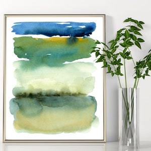 Abstract Watercolor Print Blue Green Stripes Printable Wall Art DIY ...