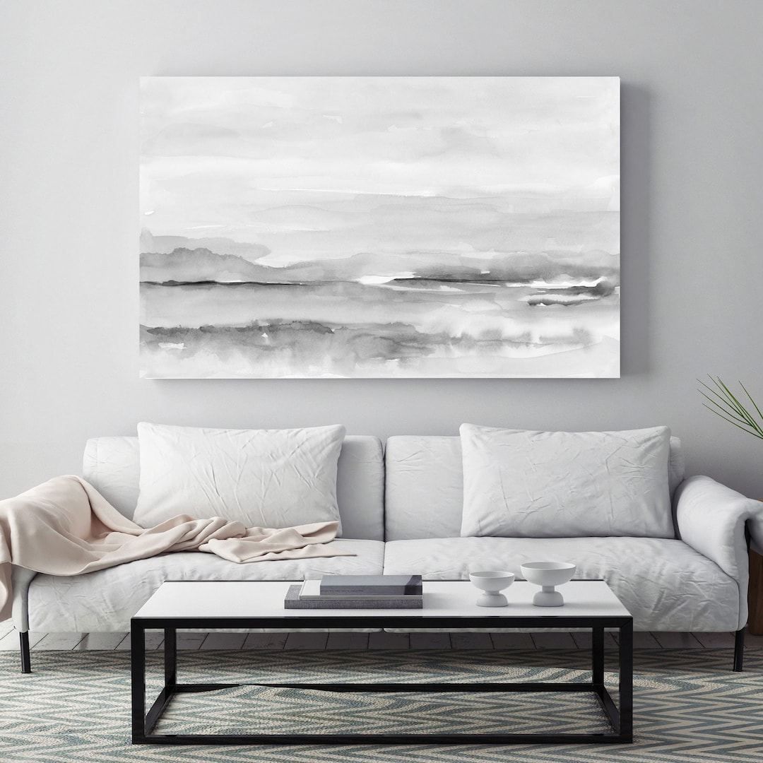 Large Black and White Landscape Printable Wall Art, Gray Abstract Print ...